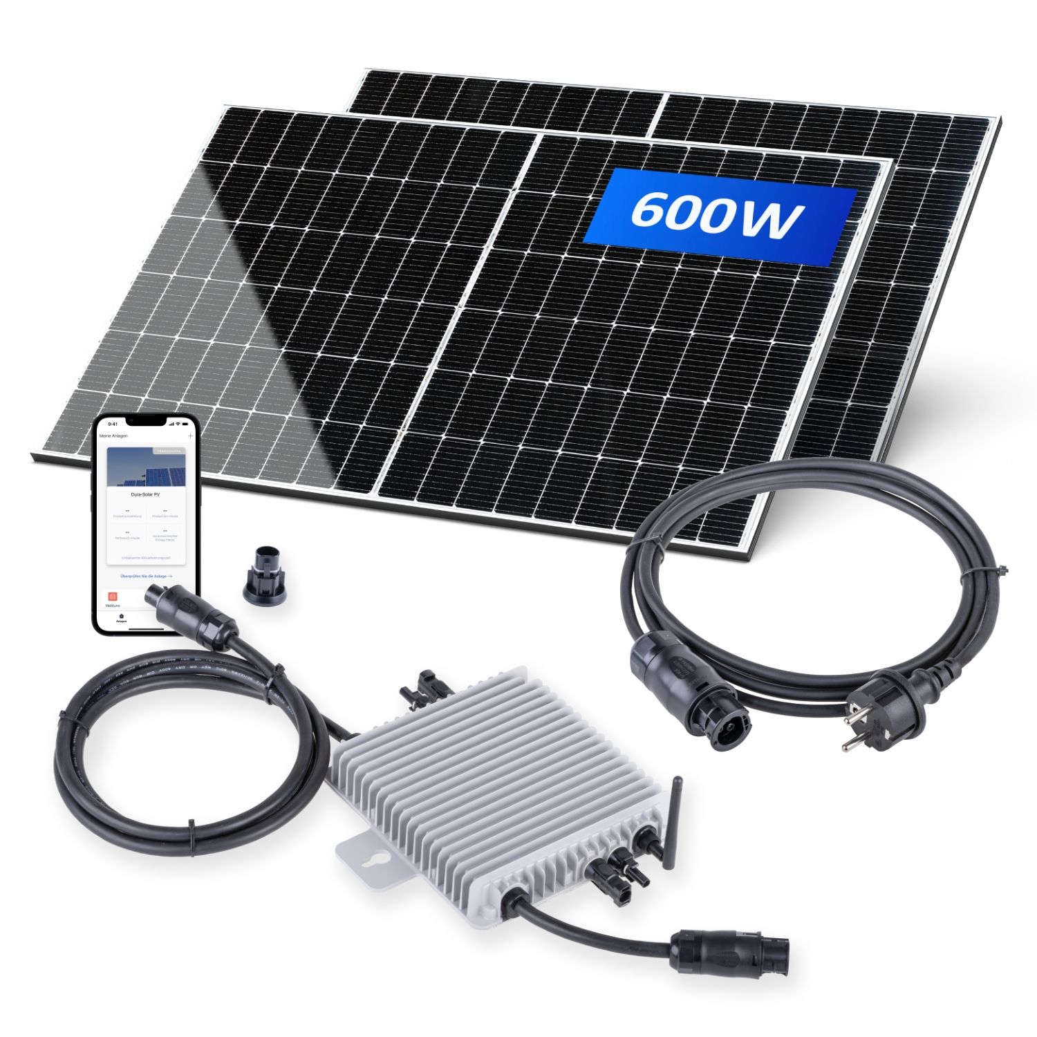 Steckerfertiges Balkonkraftwerk 600 Watt mit Glas-Glas PV-Modulen